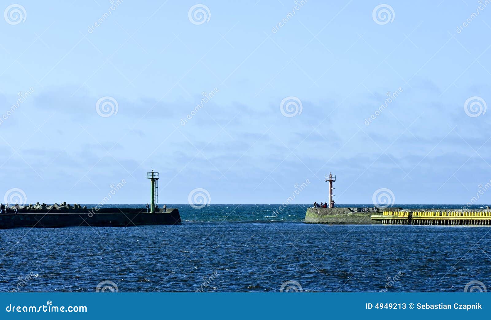 Port entrance beacons stock image. Image of poland, empty - 4949213