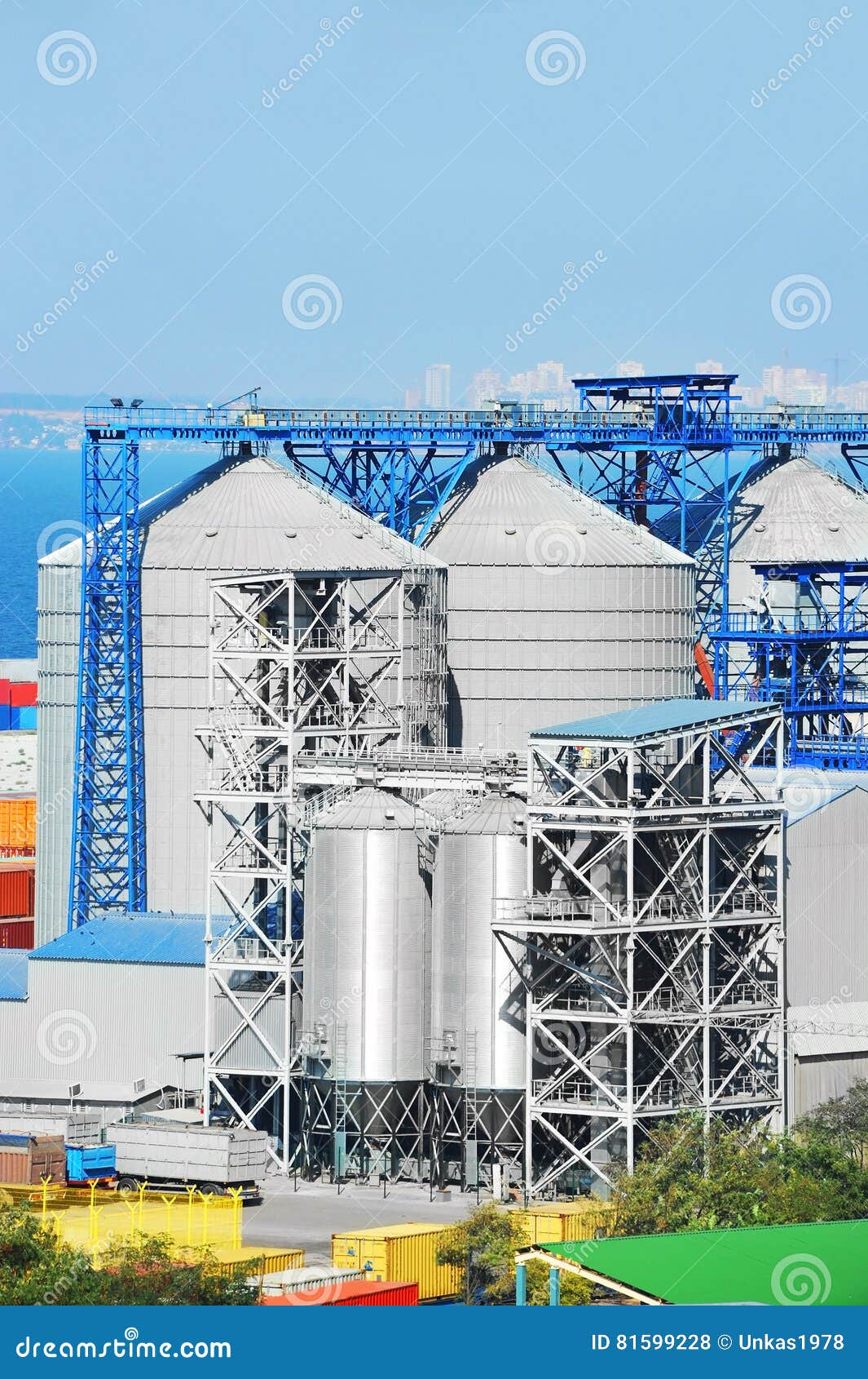Port grain dryer stock photo. Image of freighter, port - 81599228