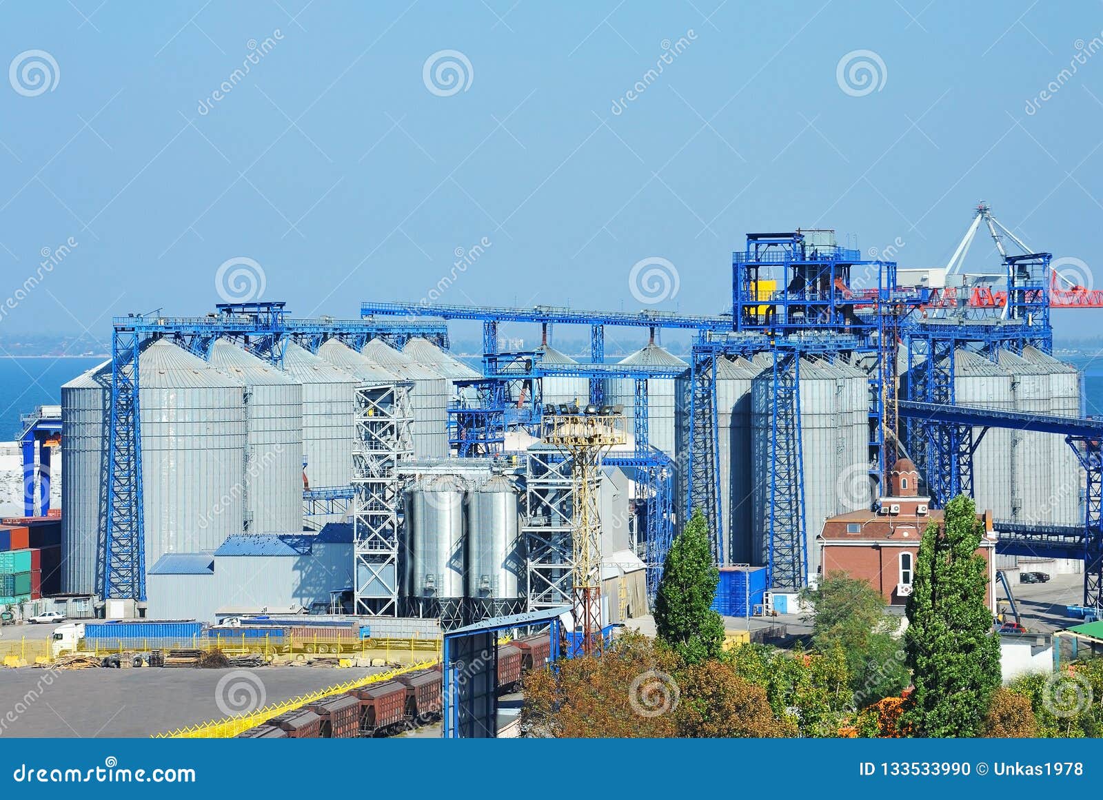 Port grain silo stock photo. Image of depot, grain, device - 133533990