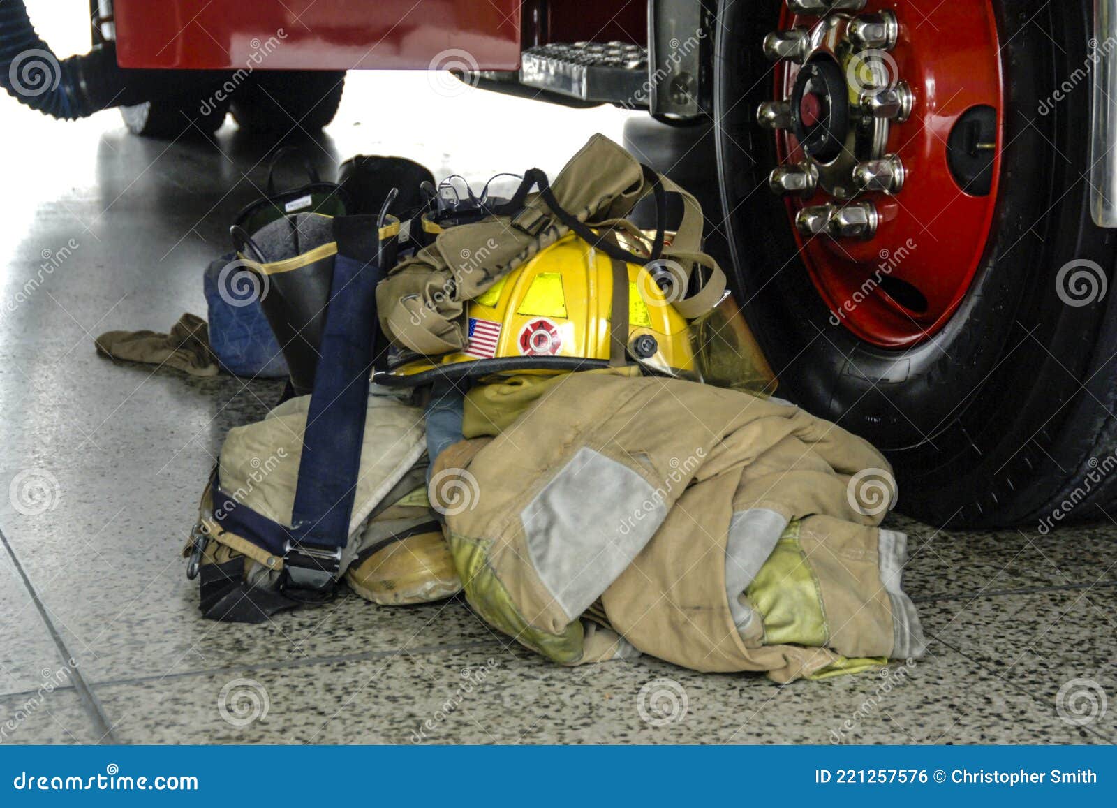 A Fireman S Overalls Sit Ready at the Side of a Fire Truck Editorial ...