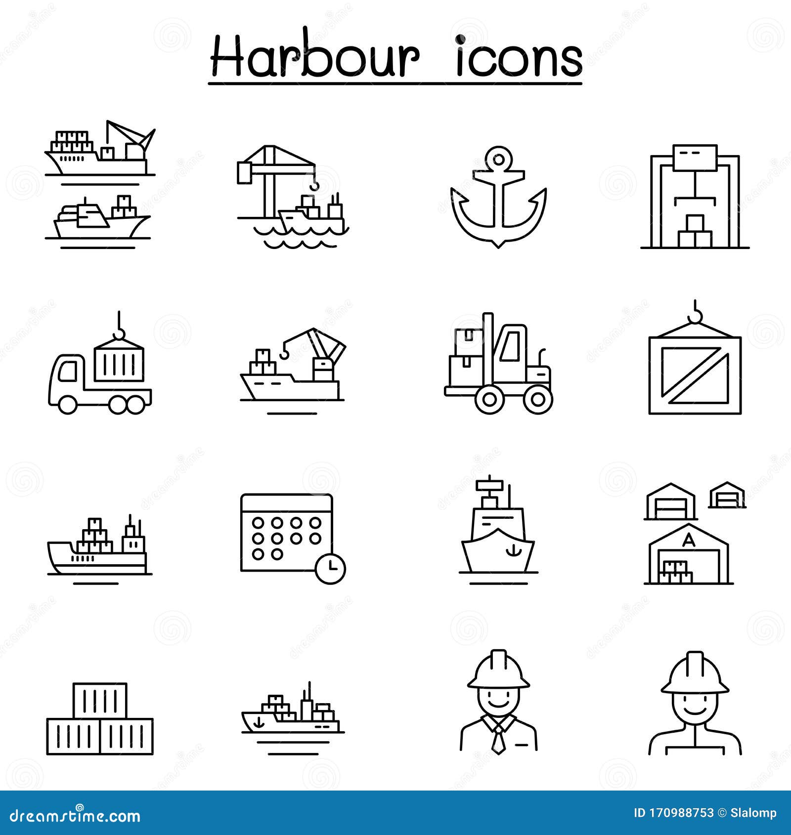 Port Icon Set in Thin Line Style Stock Vector - Illustration of ...