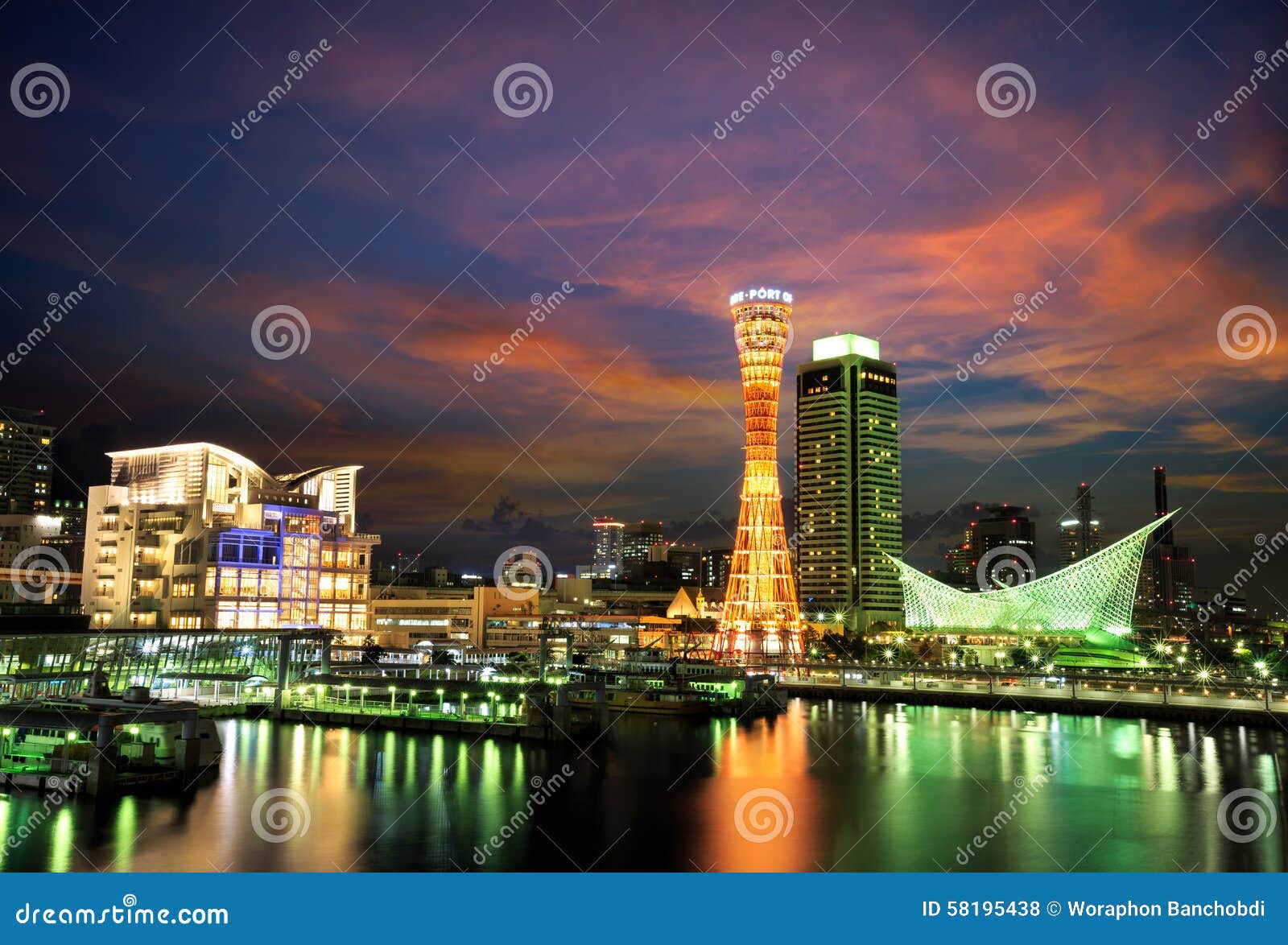 Port of Kobe stock photo. Image of evening, dusk, light - 58195438