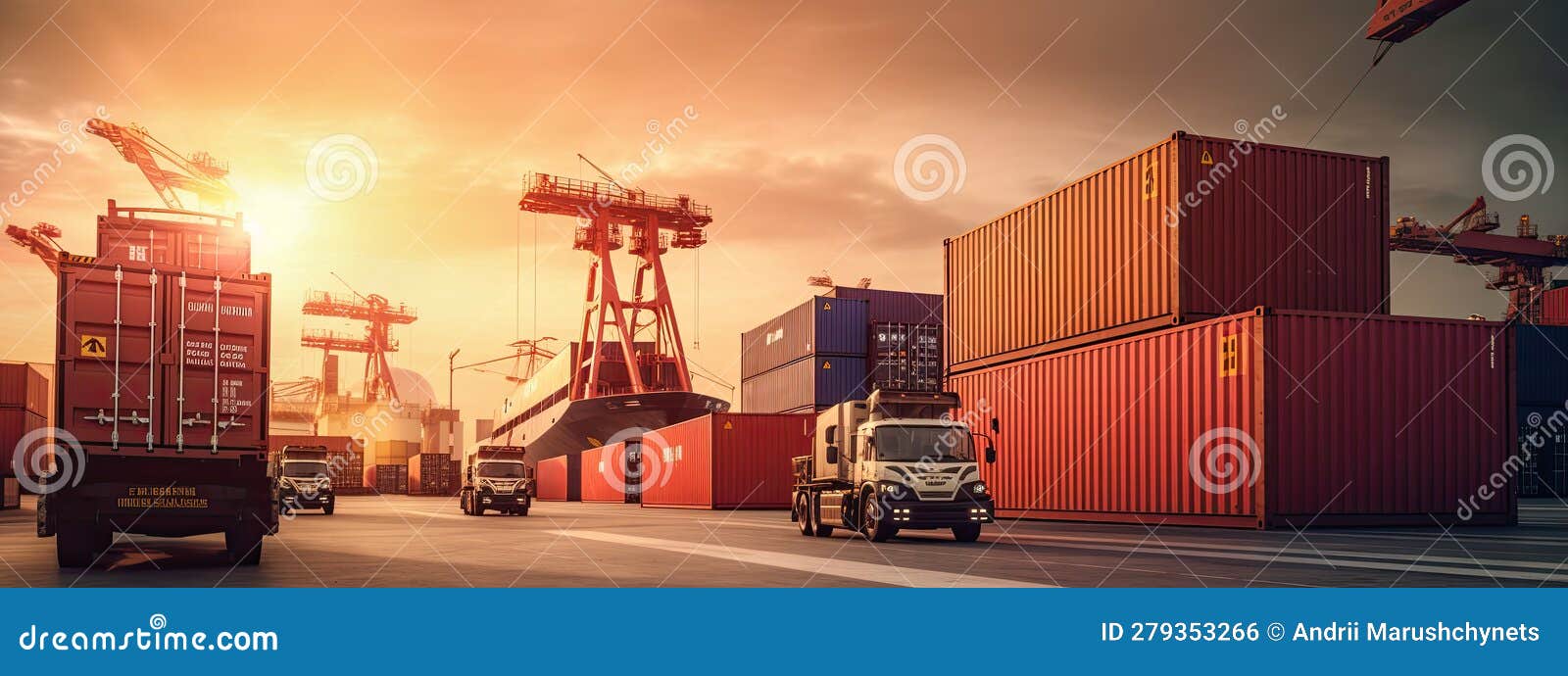 Port for Loading Container Ships. Horizontal Banner for Text Stock ...
