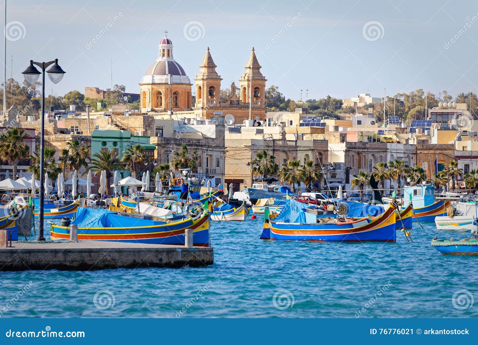 Port and Luzzu in Marsaxlokk, Malta Stock Image - Image of hard ...