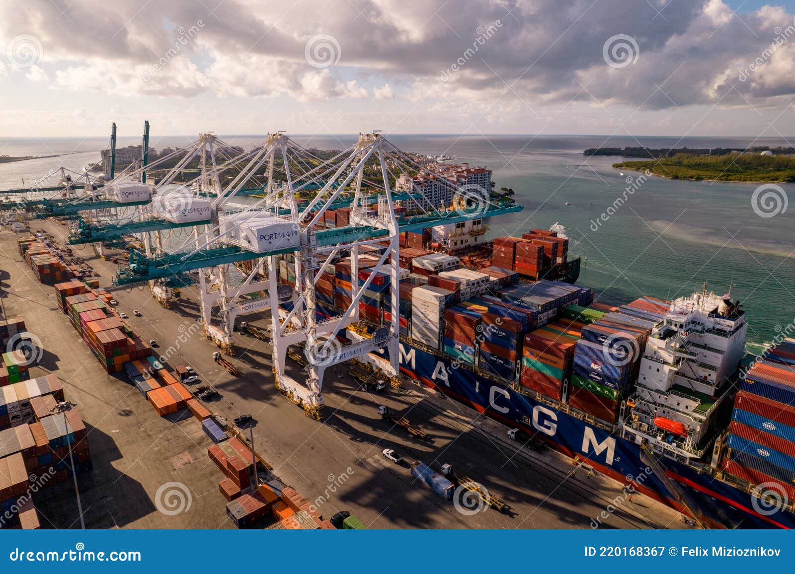 Port of Miami Cranes Loading a Cargo Ship with Containers Editorial ...
