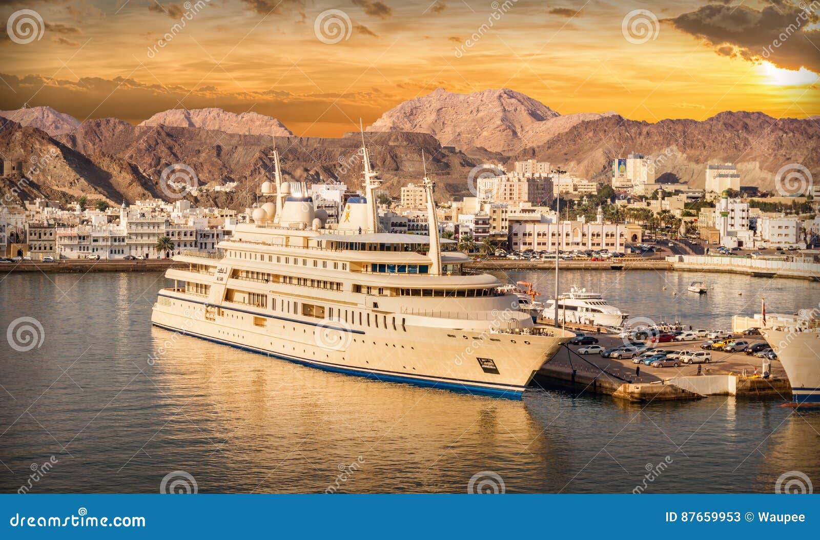 Port of Muscat in Oman with Ships at Sunset Editorial Stock Photo ...