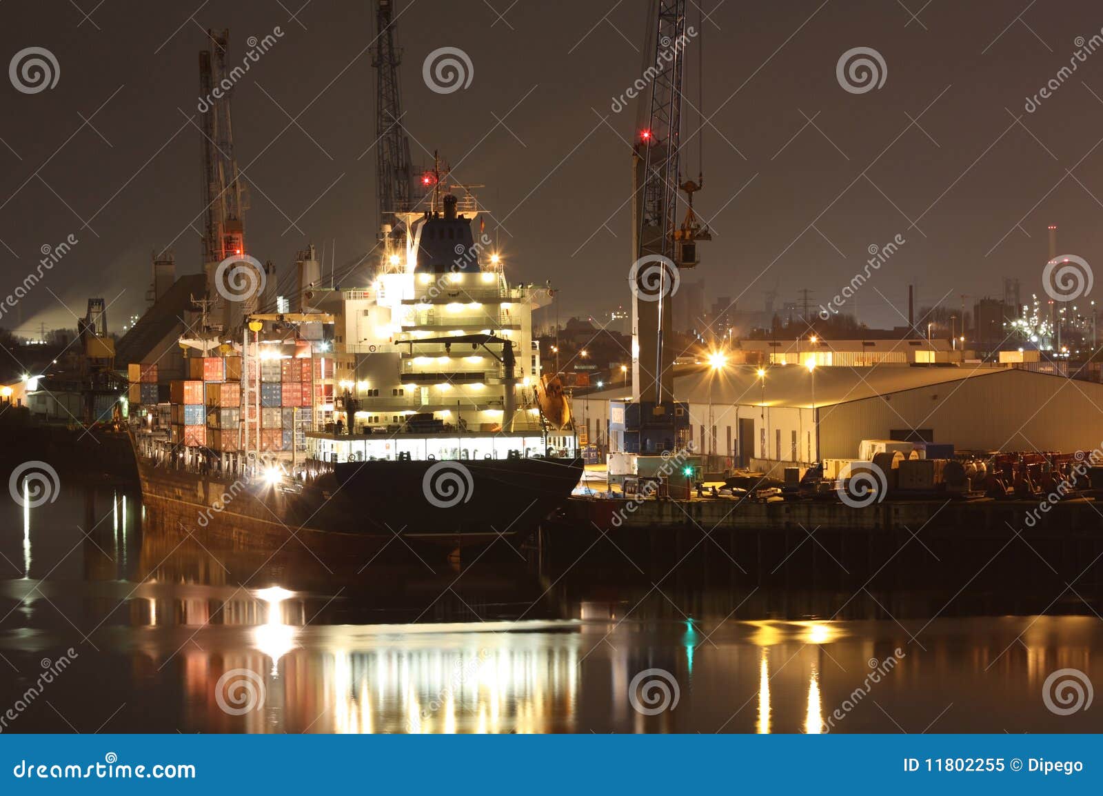 Port at night stock image. Image of crane, loading, dock - 11802255