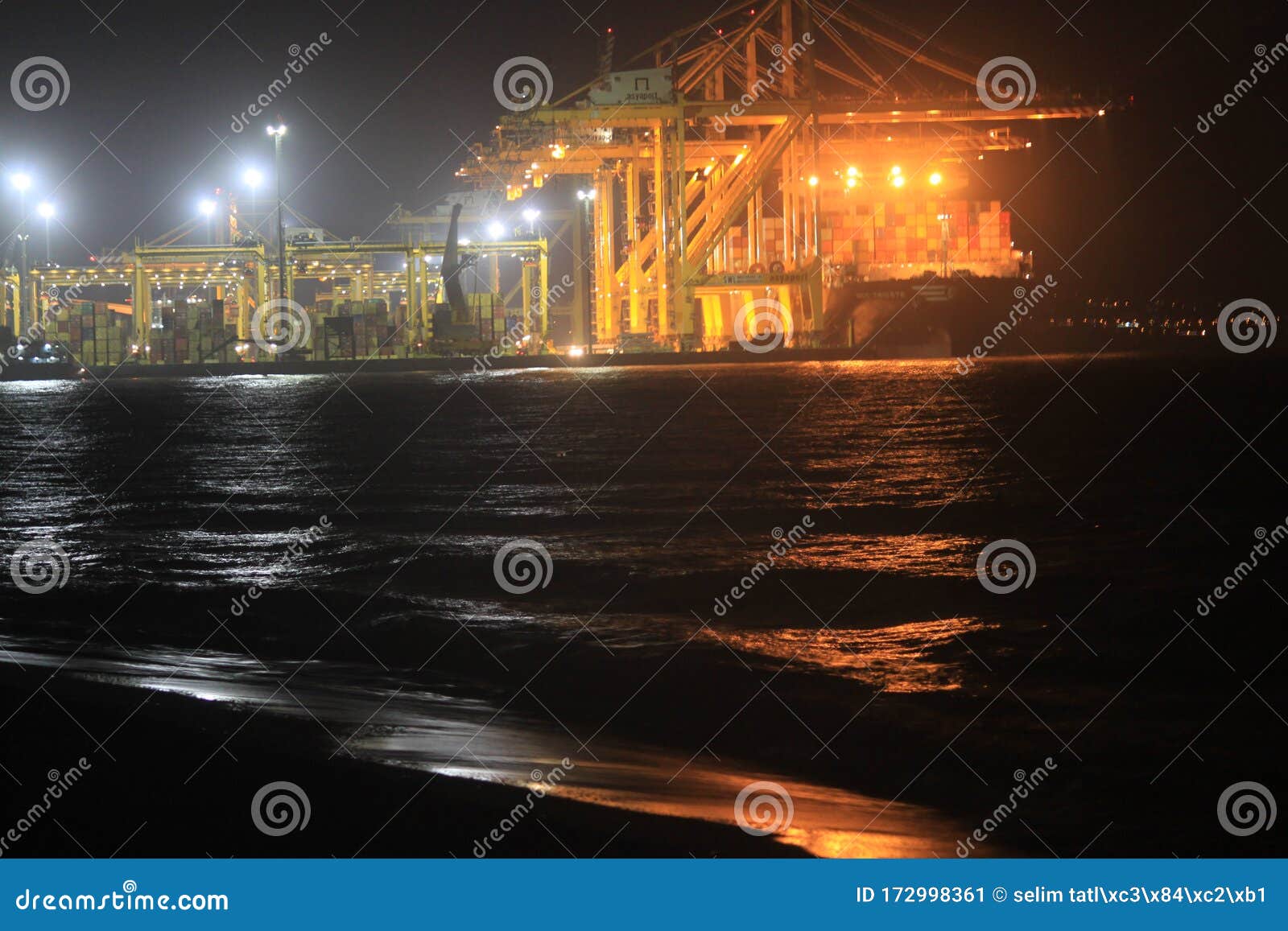 Port night light ship stock image. Image of night, ship - 172998361