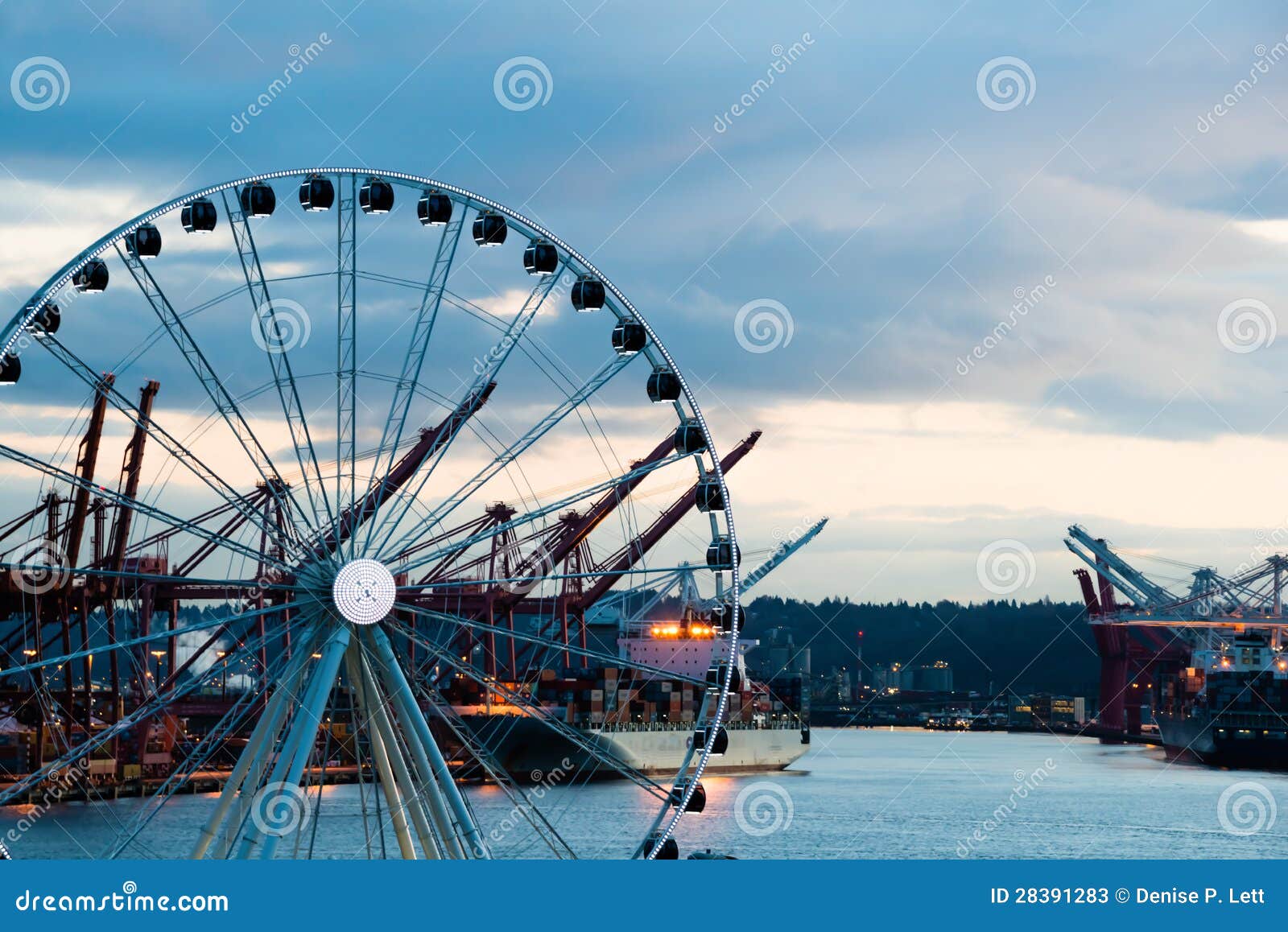 Port of Seattle Ferris Wheel Stock Image - Image of freight, cloudy ...