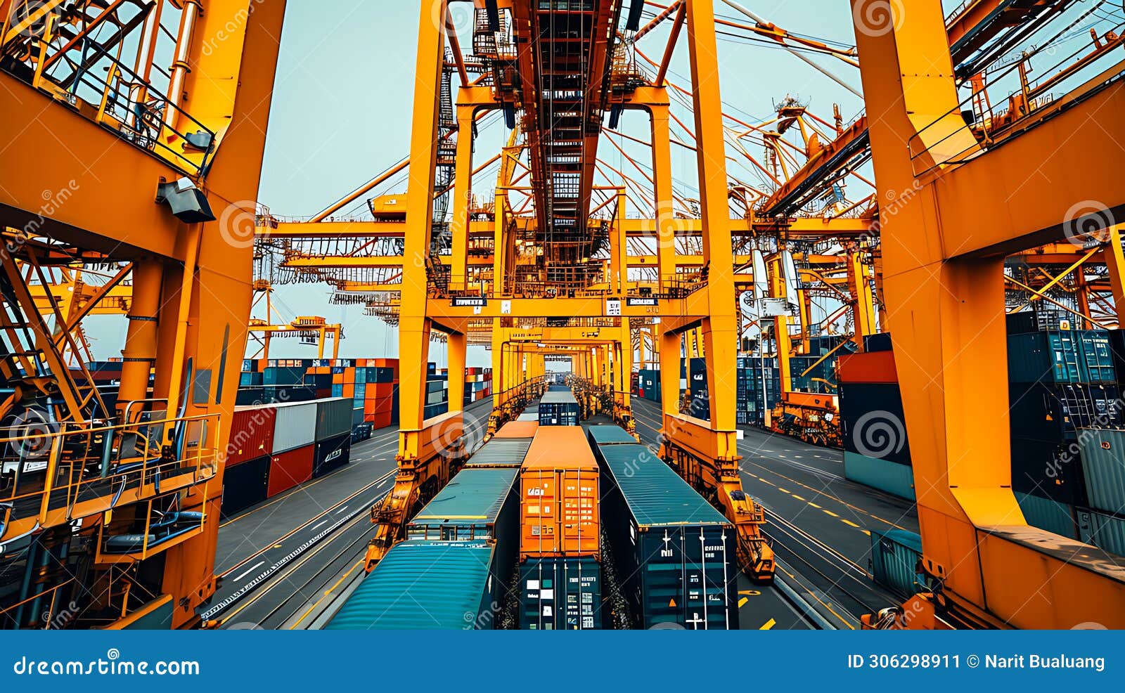 Port for Shipping with a Robotic Crane Handling Containers Stock Image ...