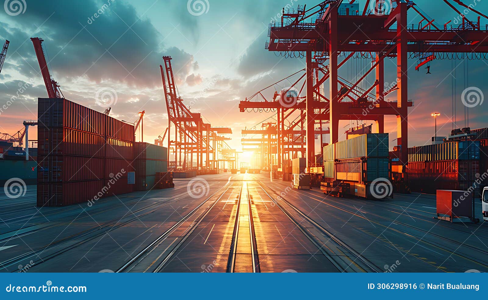 Port for Shipping with a Robotic Crane Handling Containers Stock Photo ...