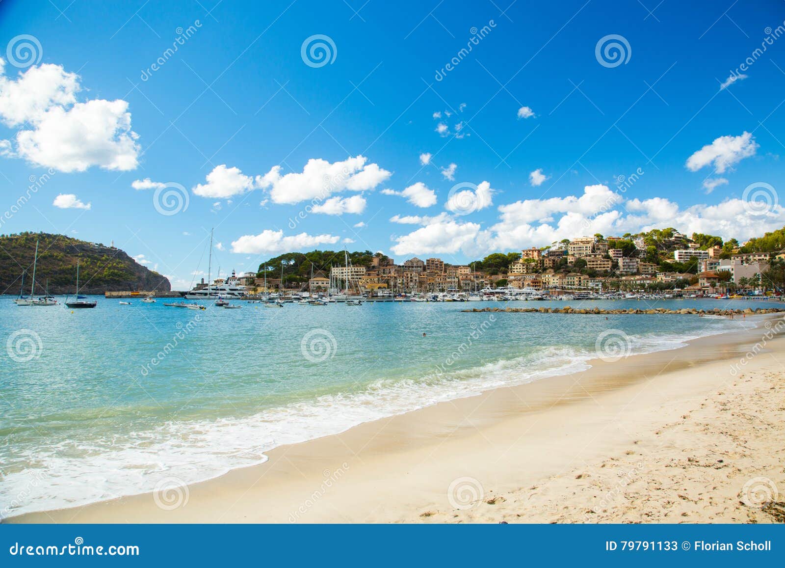 Port Soller Beach, Palma De Mallorca Stock Image - Image of blue, boat ...