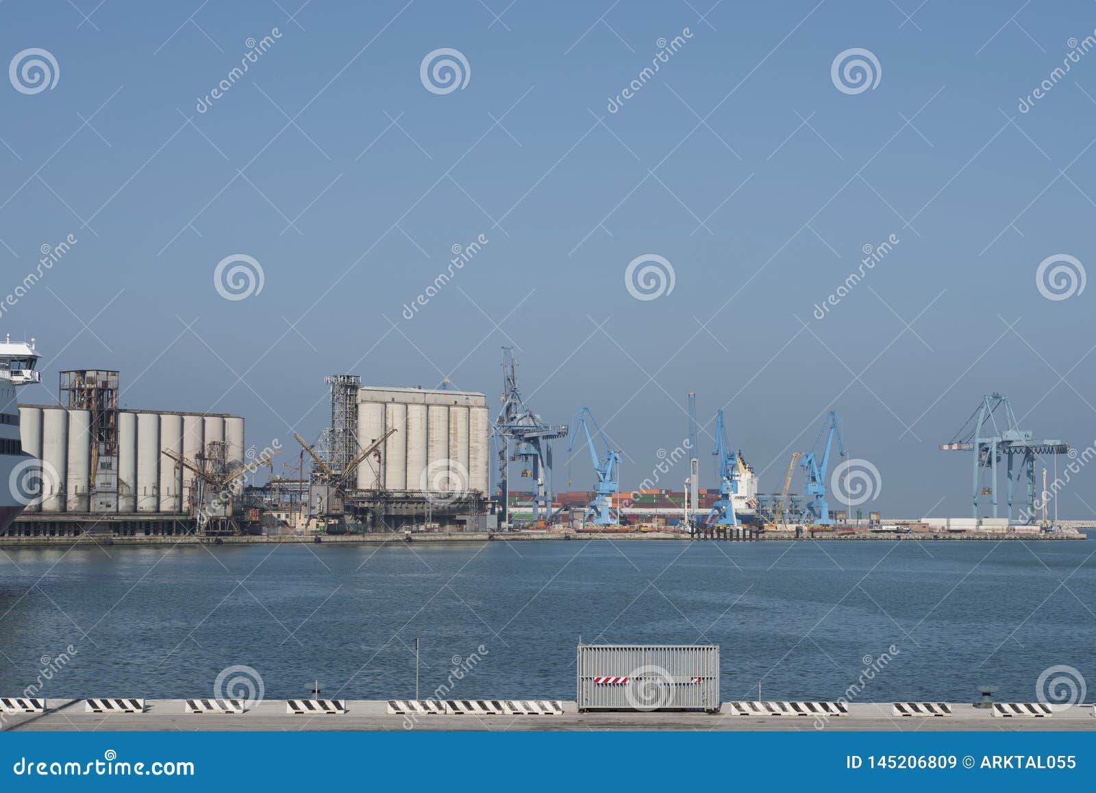 Port Storage Silo and Container Cranes Stock Image - Image of heavy ...
