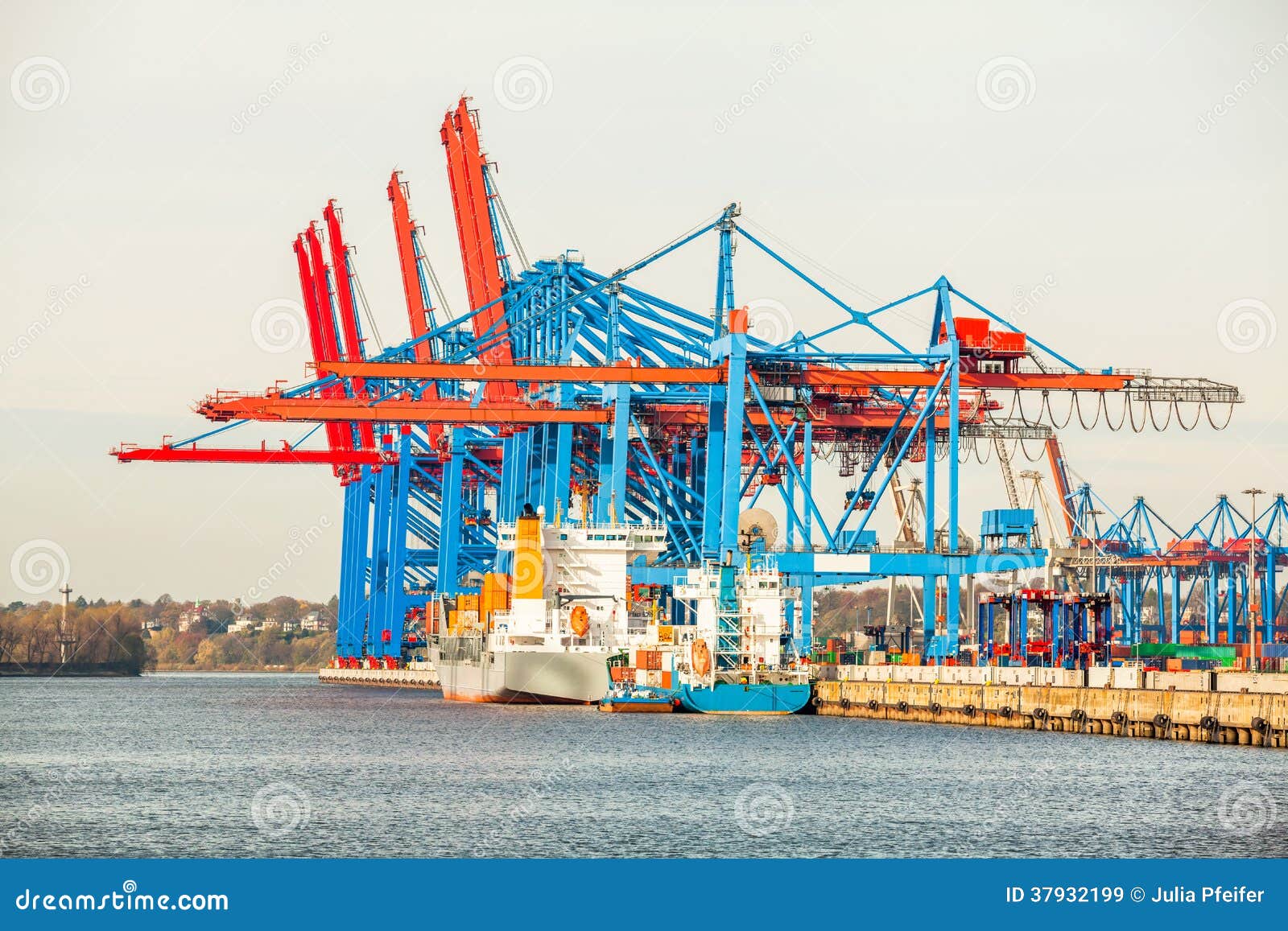 Port Terminal for Loading and Offloading Ships Stock Image - Image of ...