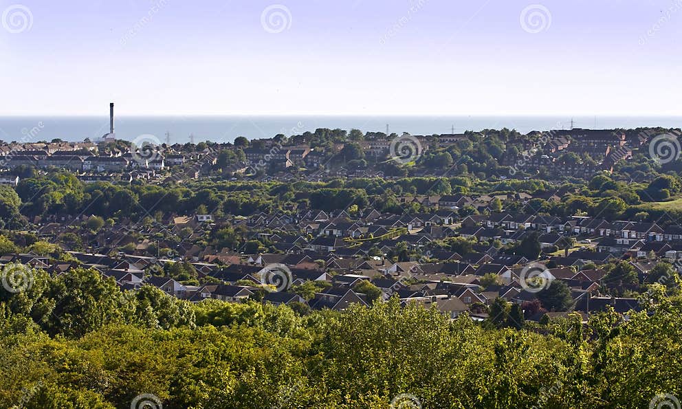 View of suburbs stock image. Image of hill, view, town - 20196051