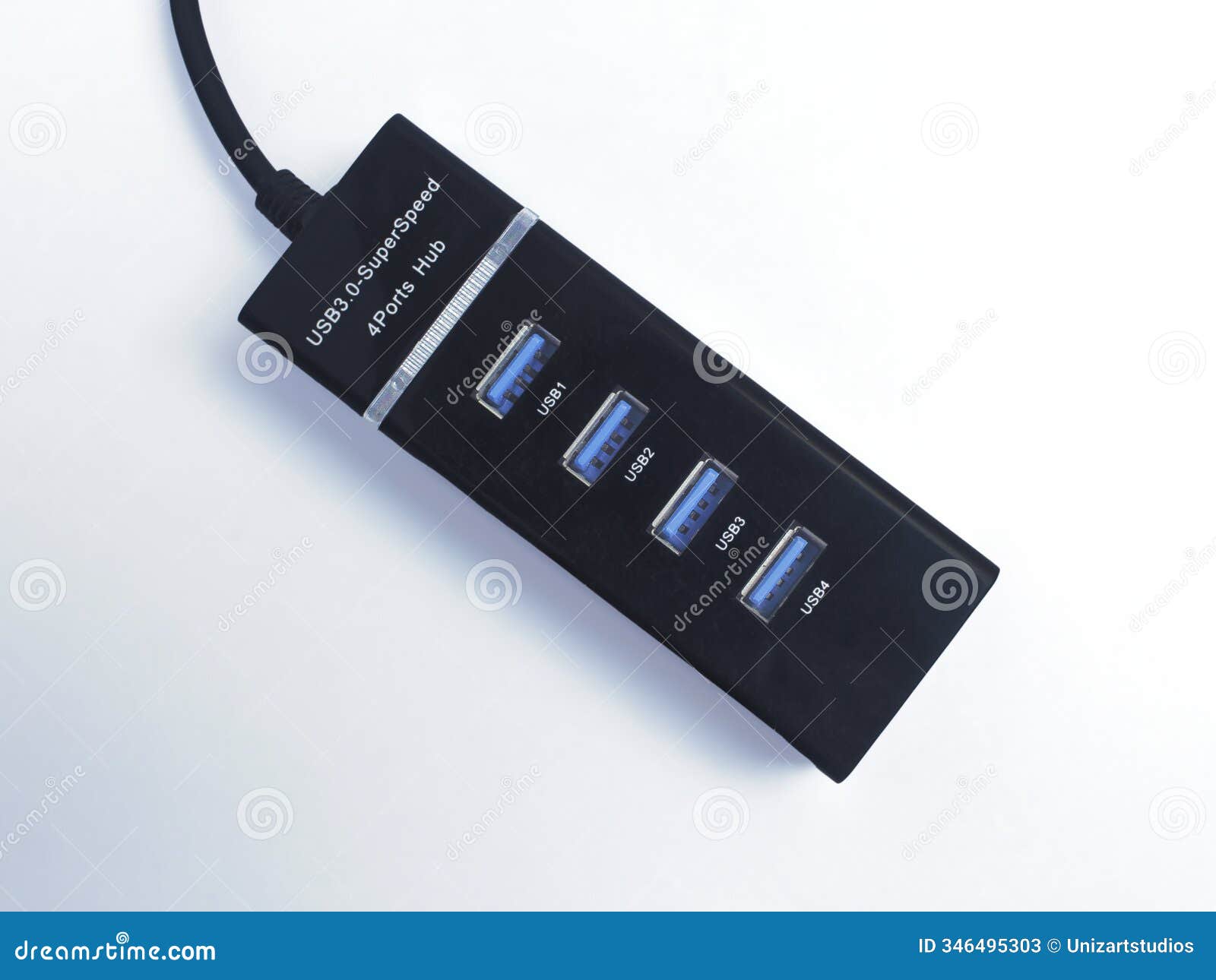 4 Port USB Hub Isolated on White Background Top View Closeup Stock ...