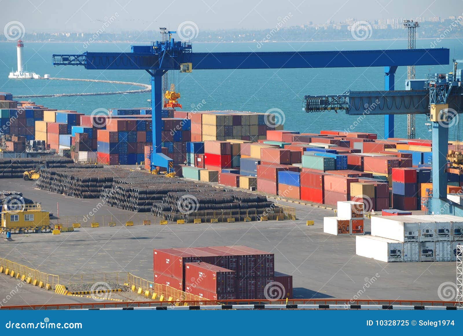 Port Warehouse with Cargoes and Containers Stock Image - Image of dock ...