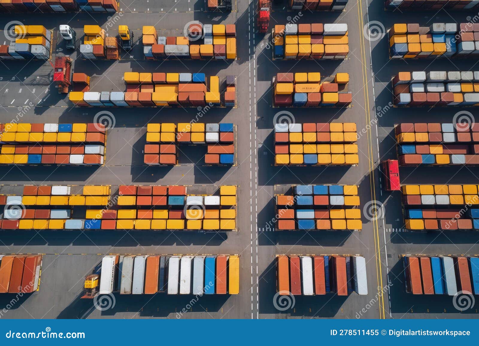 Port Warehouse with Containers Top View, Generative AI Stock ...