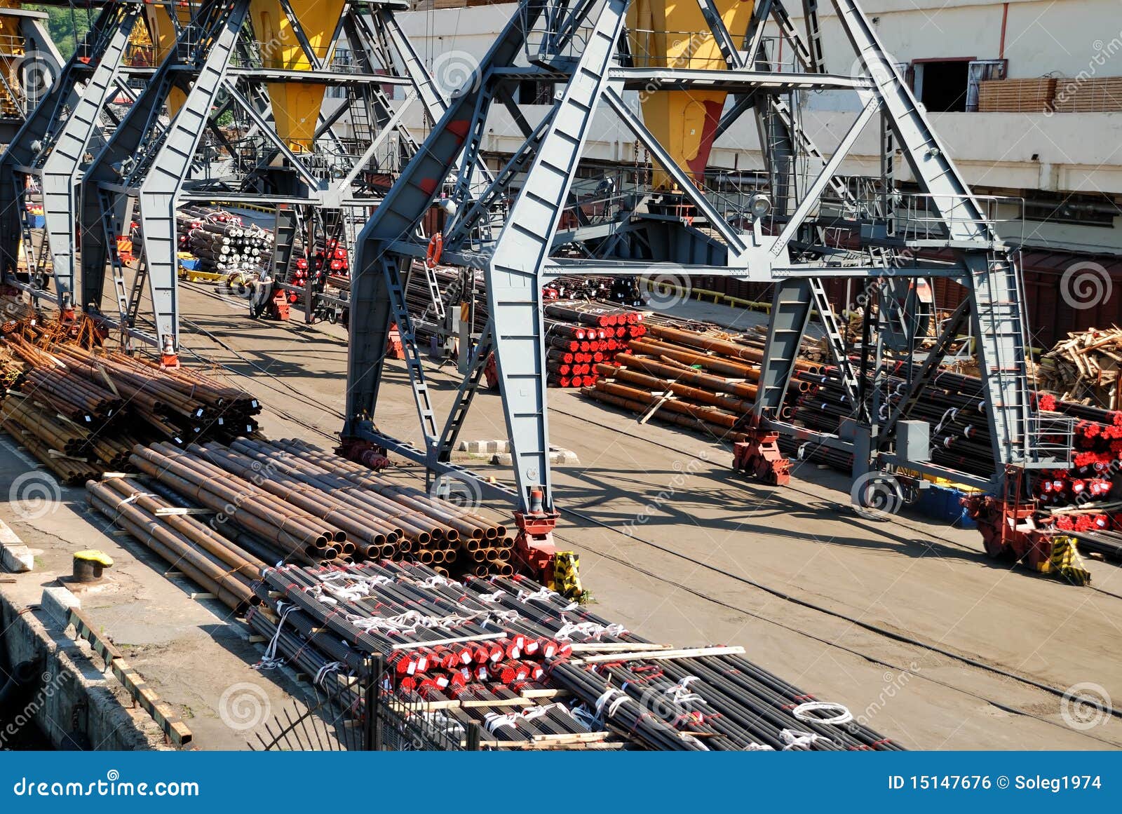 Port Warehouse with Cranes and Cargo Stock Photo - Image of chassis ...