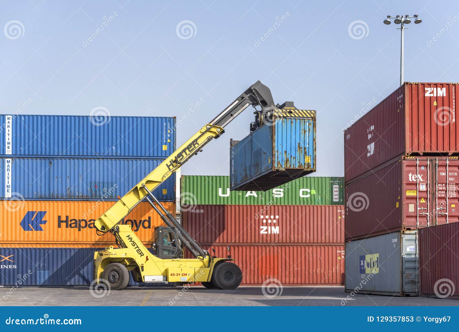 Loading Works. Forklift With Load And Lorry Truck Royalty-Free Stock ...