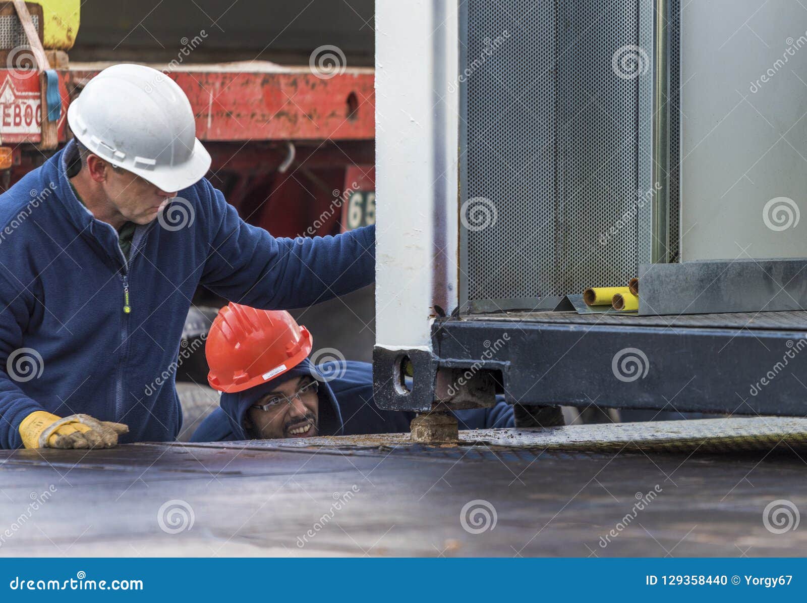 Loading Works. Forklift With Load And Lorry Truck Royalty-Free Stock ...