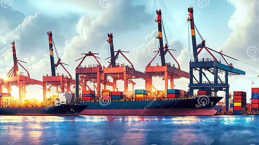 Port Where Cargo Ships are Loading and Unloading Goods Container ...