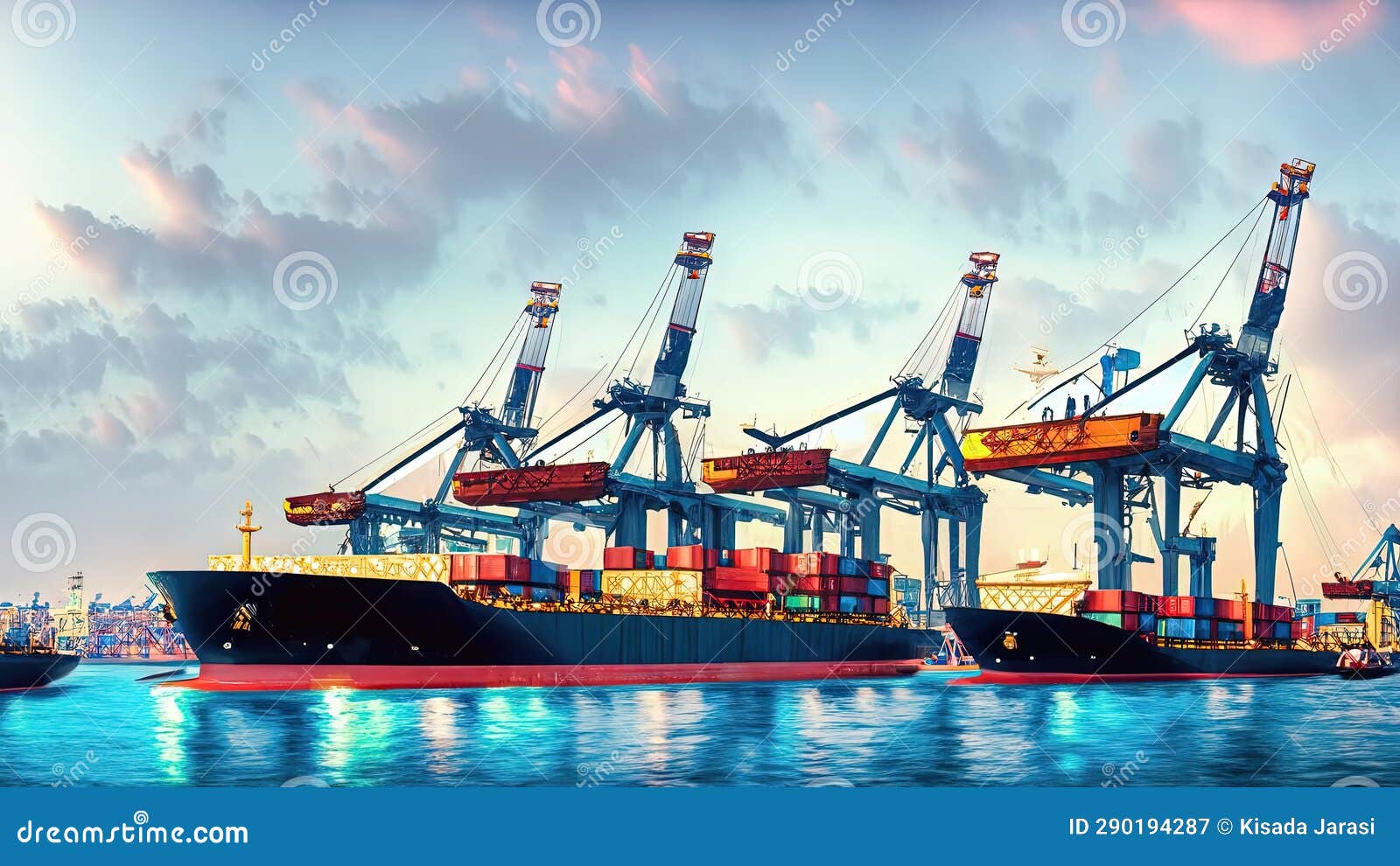Port Where Cargo Ships are Loading and Unloading Goods Container ...