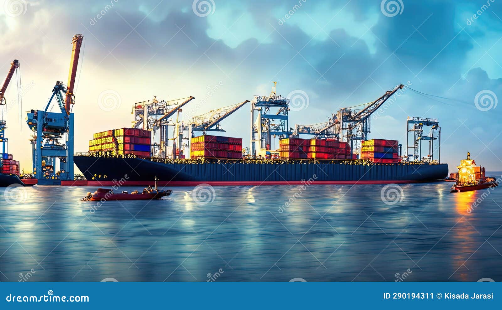 Port Where Cargo Ships are Loading and Unloading Goods Container ...