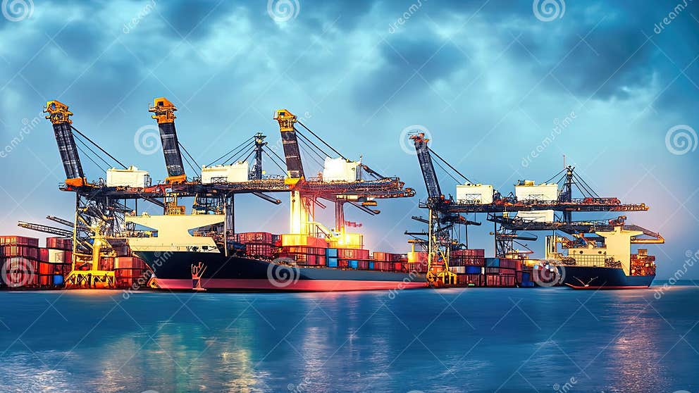 Port Where Cargo Ships are Loading and Unloading Goods Container ...