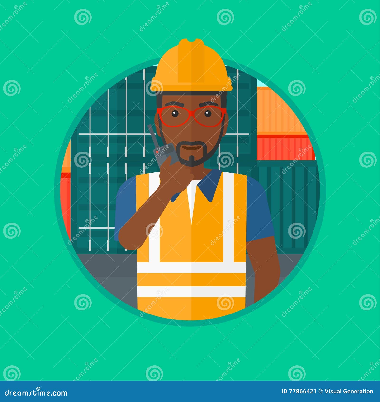 Port Worker Talking on Wireless Radio. Stock Vector - Illustration of ...