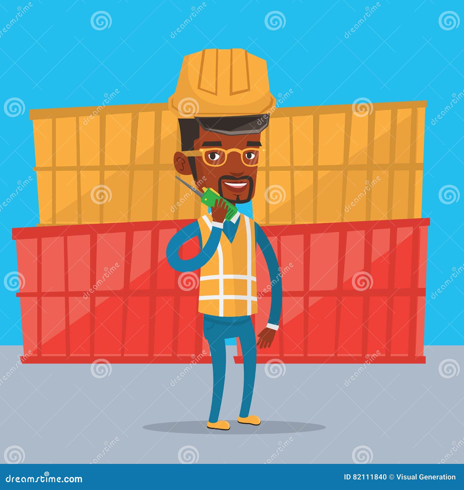 Port Worker Talking on Wireless Radio. Stock Vector - Illustration of ...