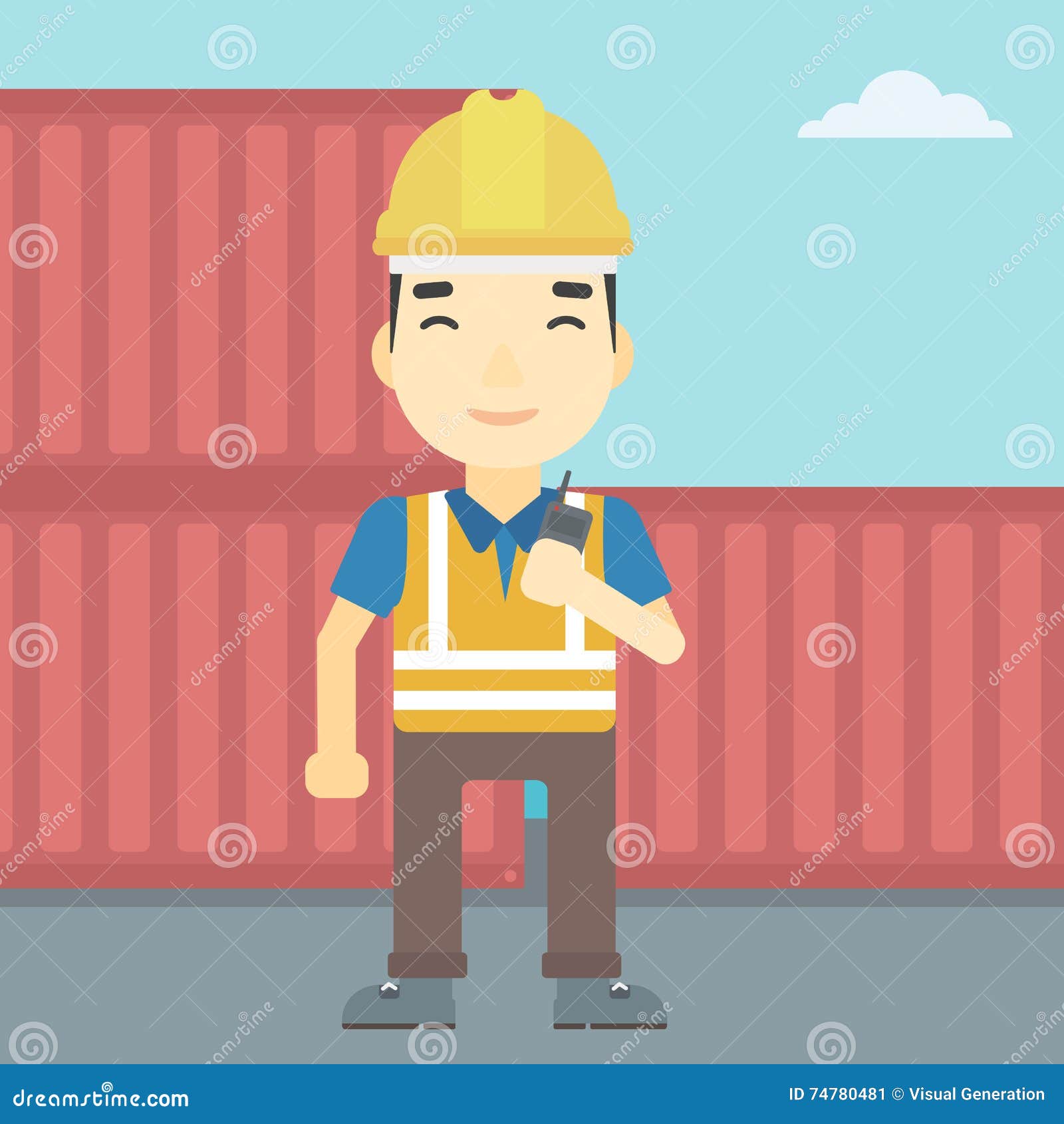 Port Worker Talking on Wireless Radio. Stock Vector - Illustration of ...