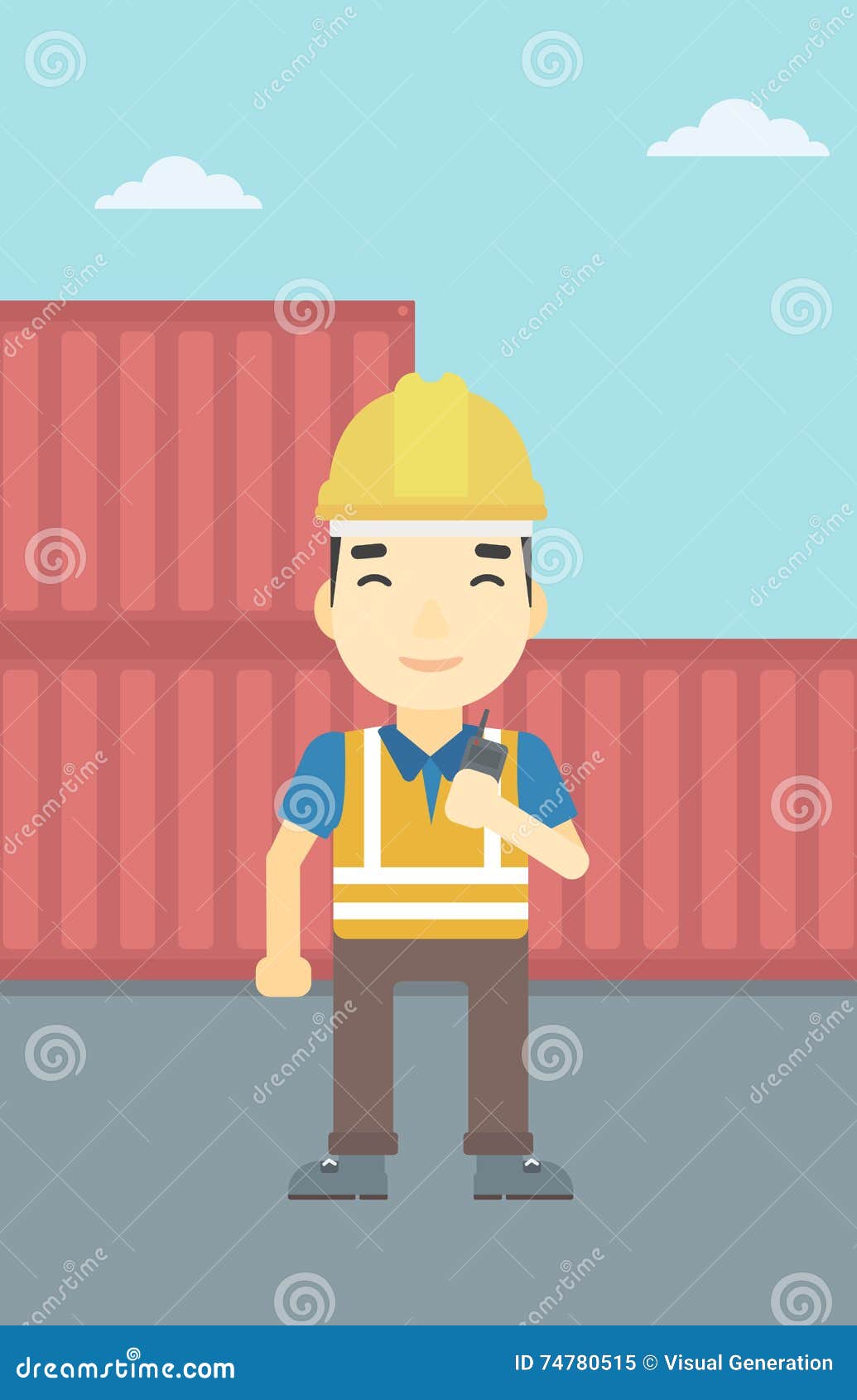 Port Worker Talking on Wireless Radio. Stock Vector - Illustration of ...