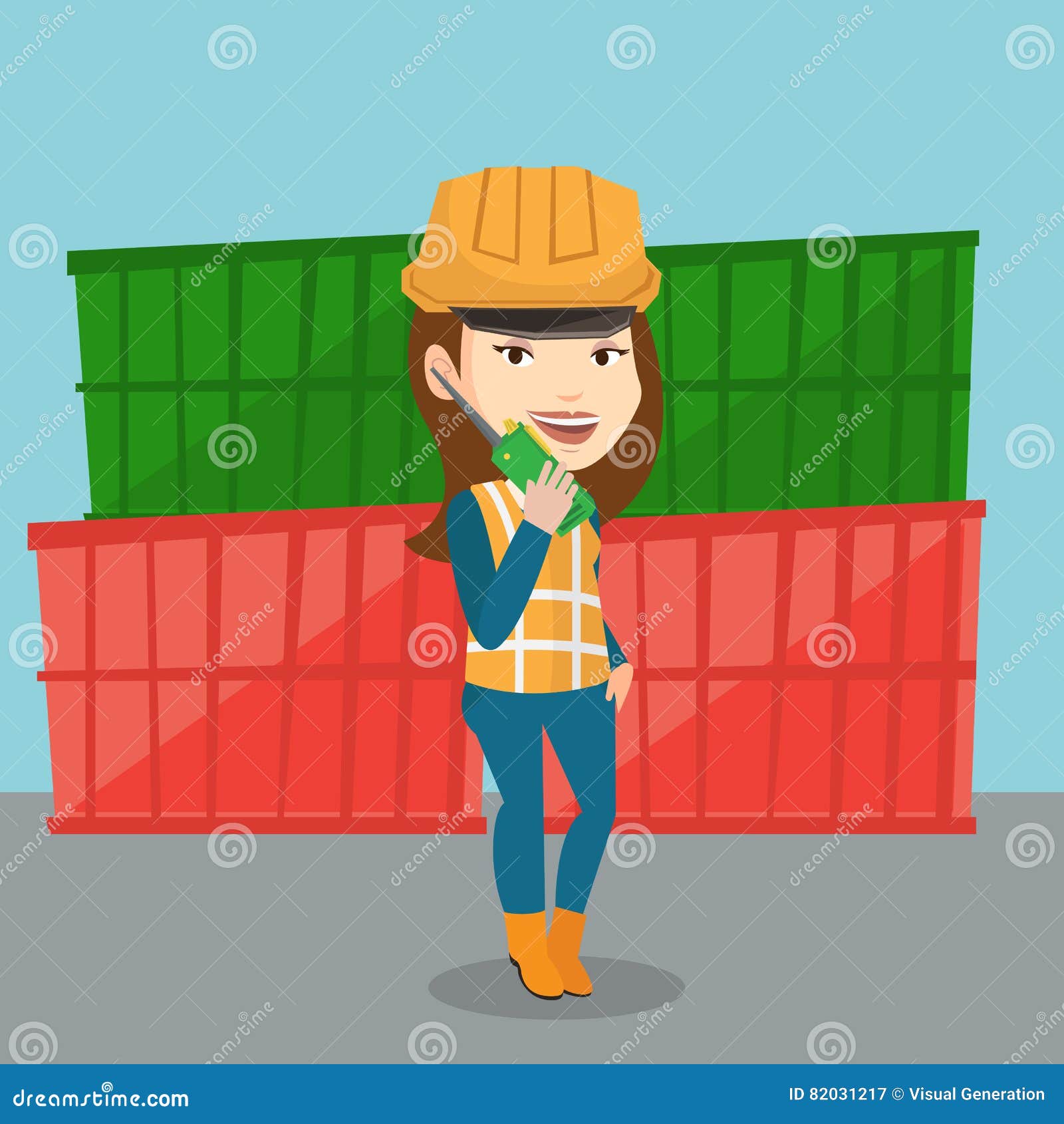 Port Worker Talking on Wireless Radio. Stock Vector - Illustration of ...