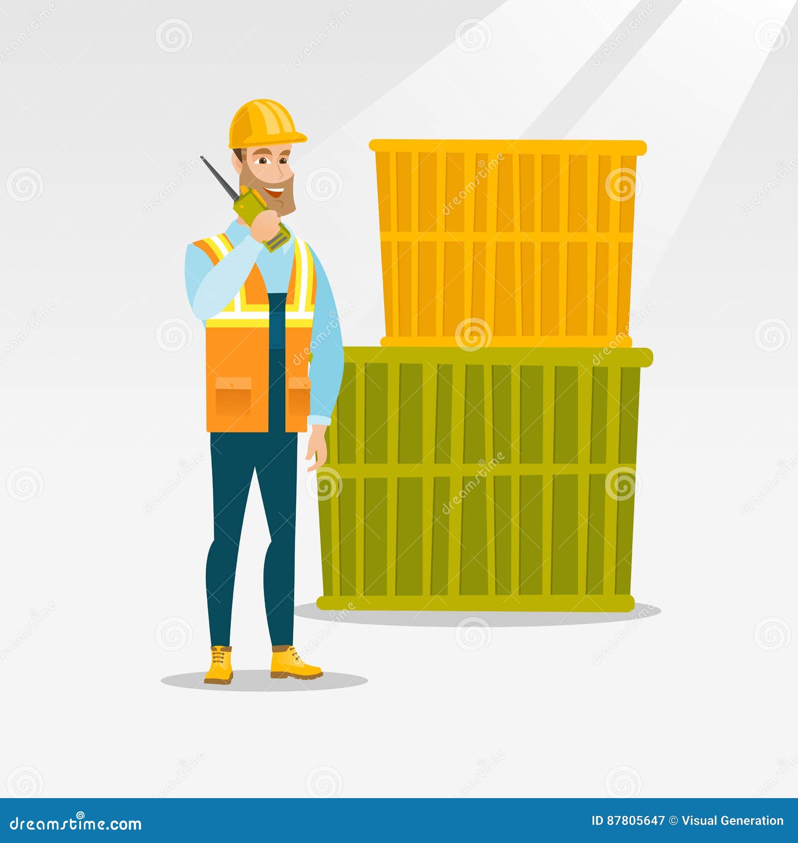 Port Worker Talking on Wireless Radio. Stock Vector - Illustration of ...