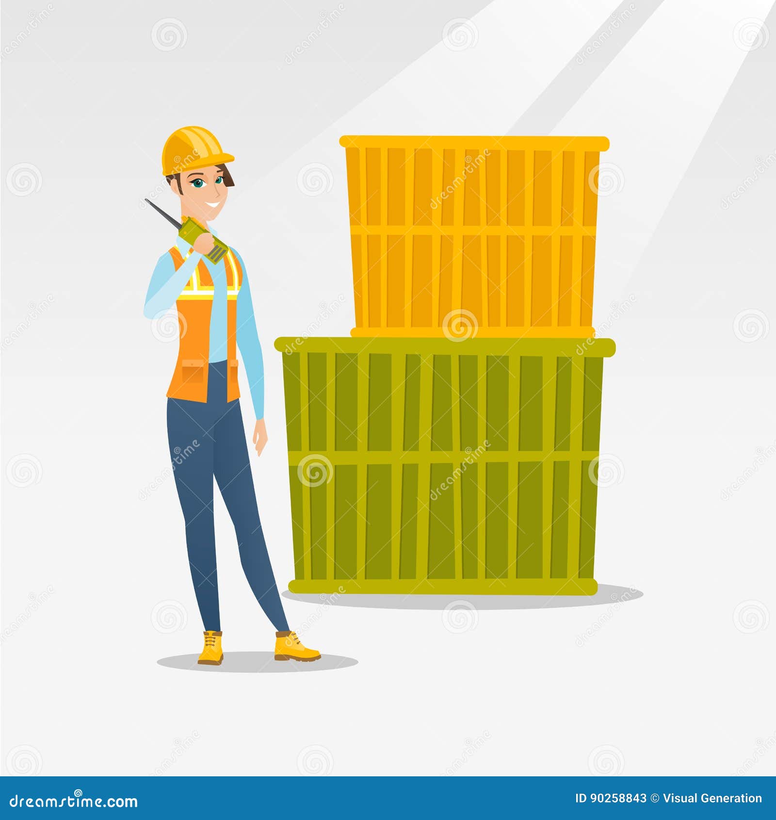 Port Worker Talking on Wireless Radio. Stock Vector - Illustration of ...