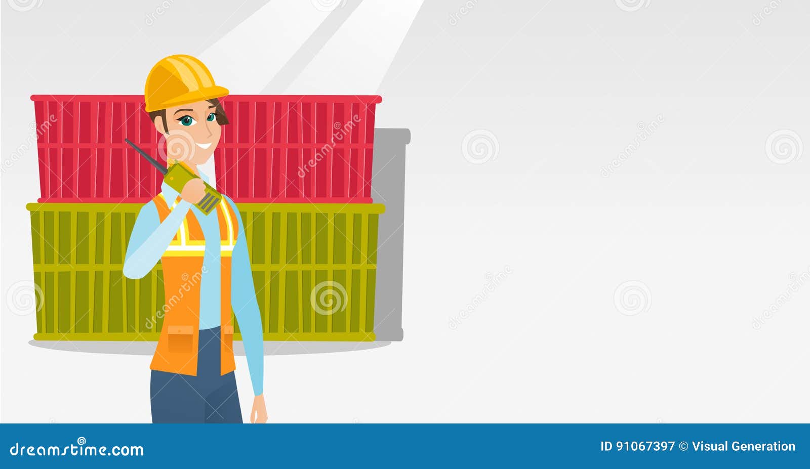 Port Worker Talking on Wireless Radio. Stock Vector - Illustration of ...