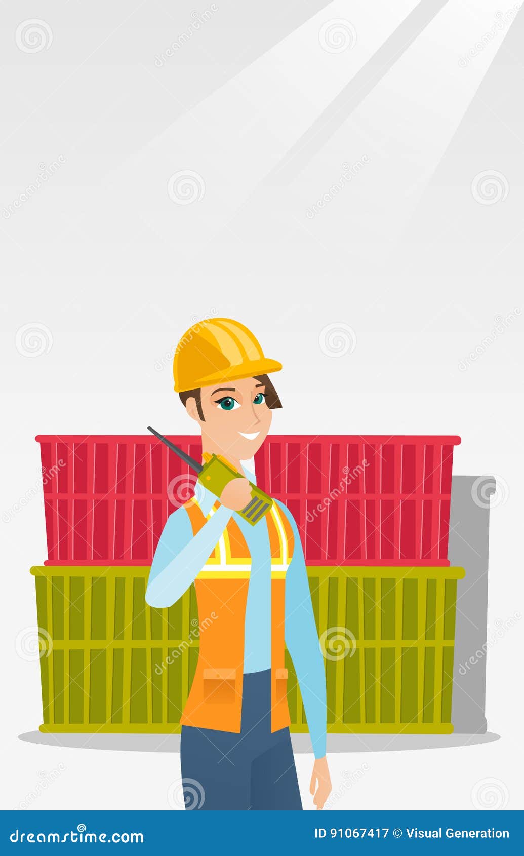 Port Worker Talking on Wireless Radio. Stock Vector - Illustration of ...