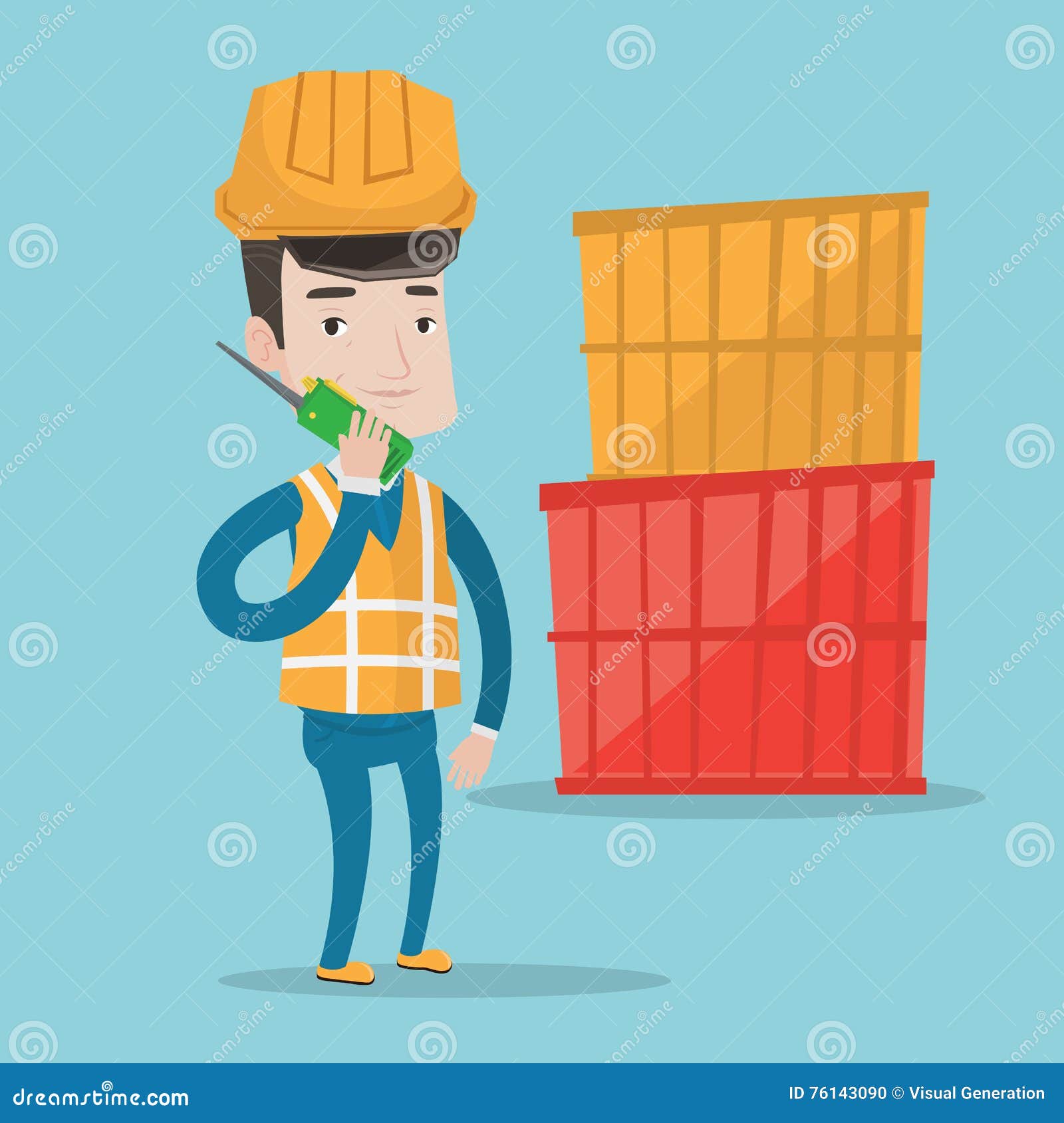 Port Worker Talking on Wireless Radio. Stock Vector - Illustration of ...