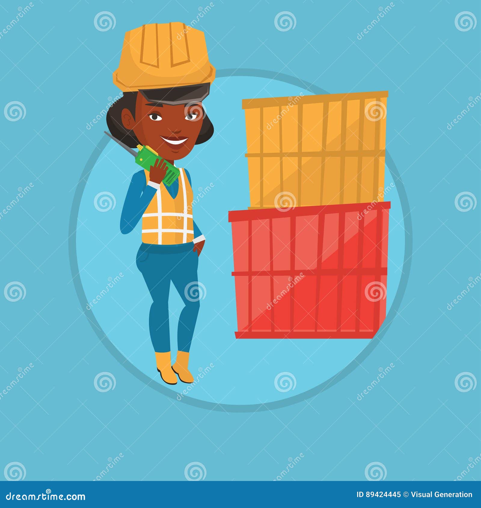 Port Worker Talking on Wireless Radio. Stock Vector - Illustration of ...