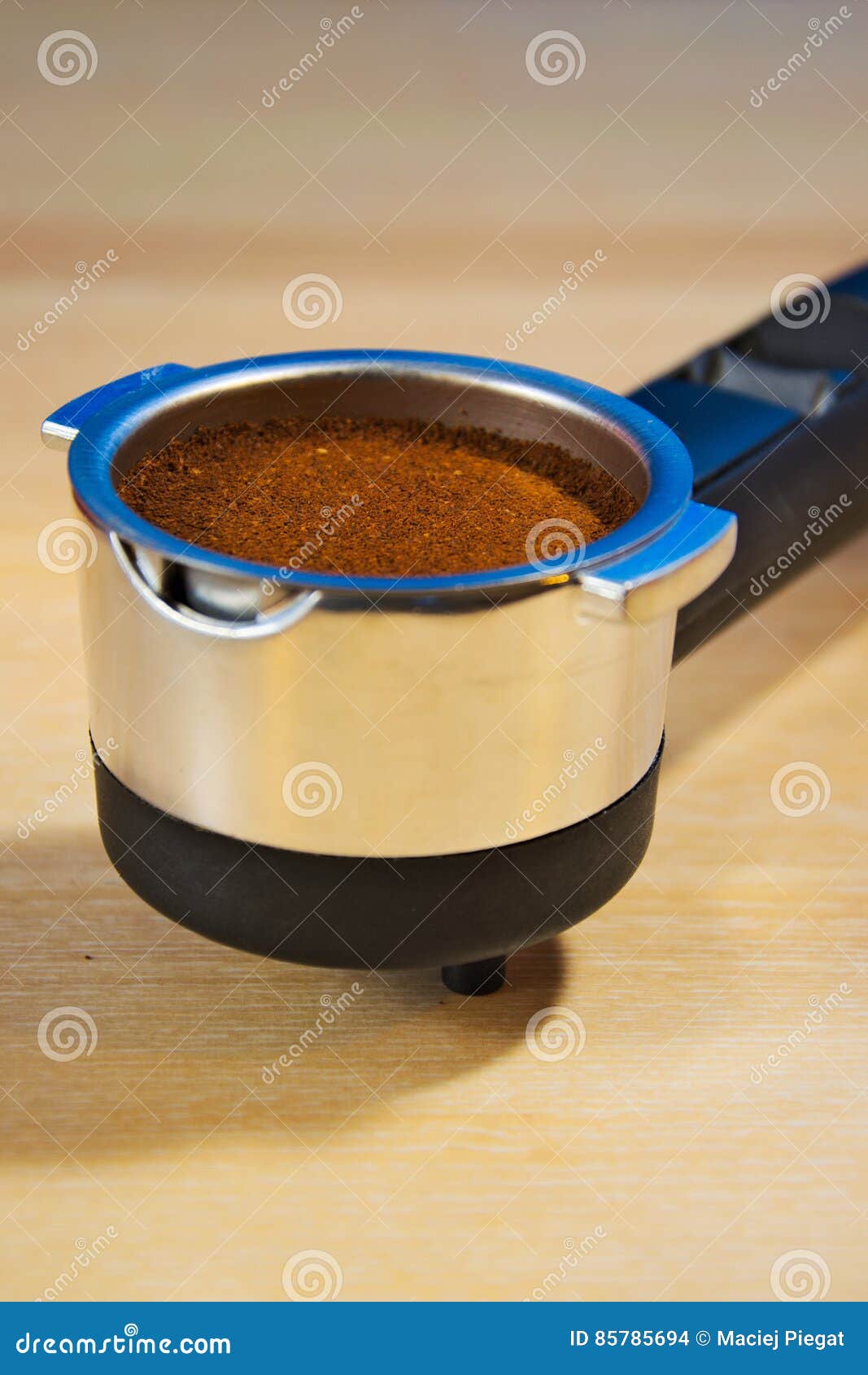 Porta Filter with Fresh Ground Coffee Ready To Brew in the Espresso ...