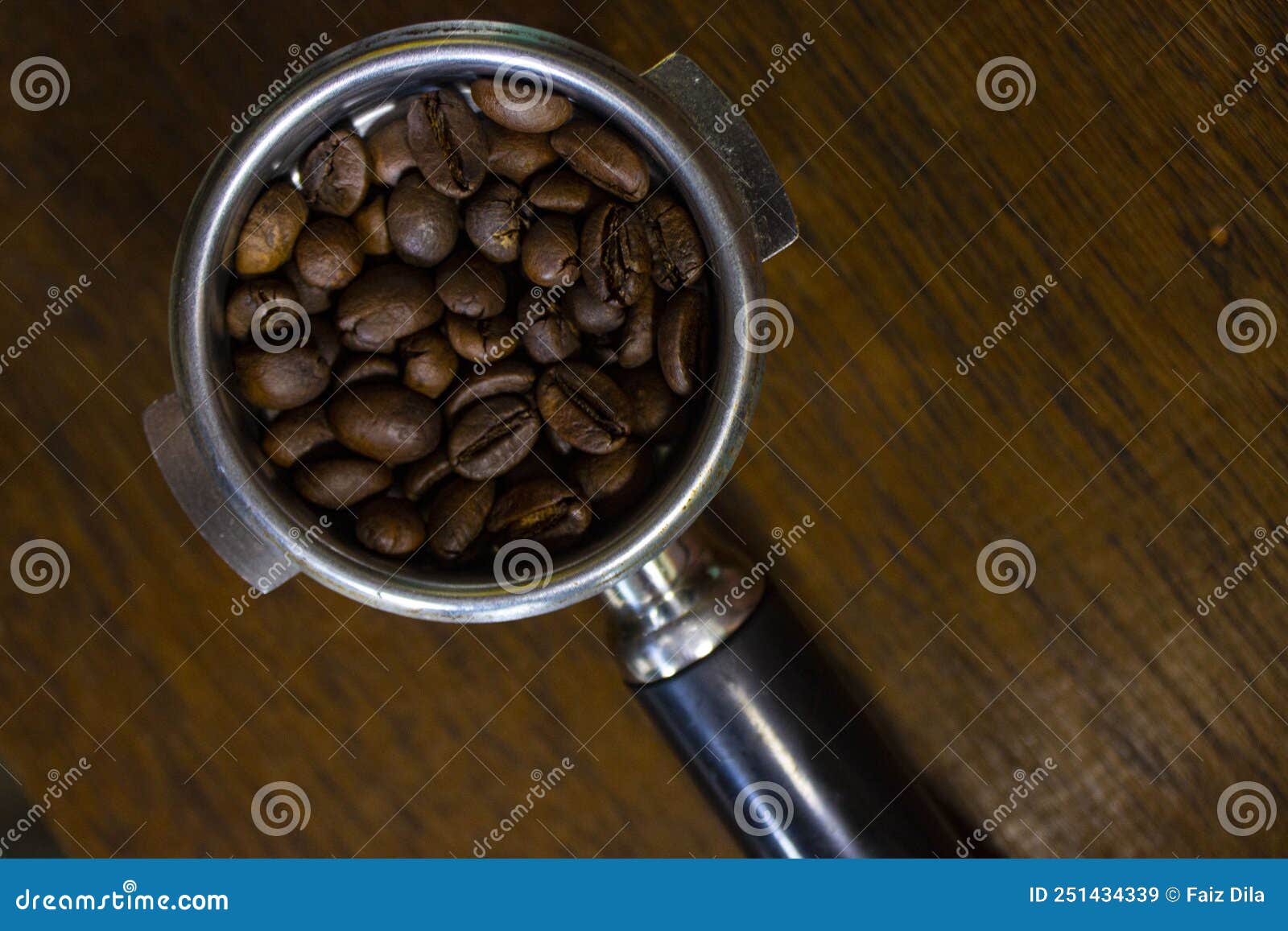 Porta Filter with Ground Coffee and Coffee Bean on Table. Stock Image ...