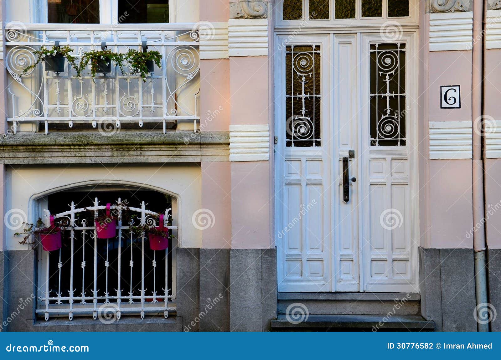 Porta Seis Com Janela E Plantas Foto de Stock - Imagem de porta, branco ...