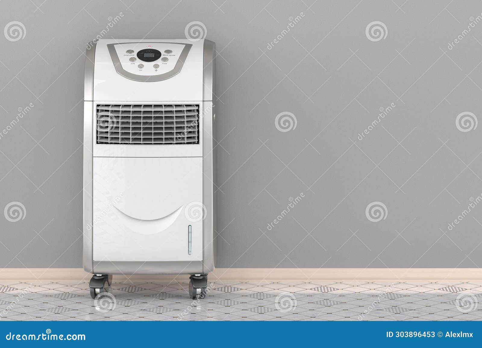 Portable Air Conditioner in Room Near the Wall, Front View. 3D ...