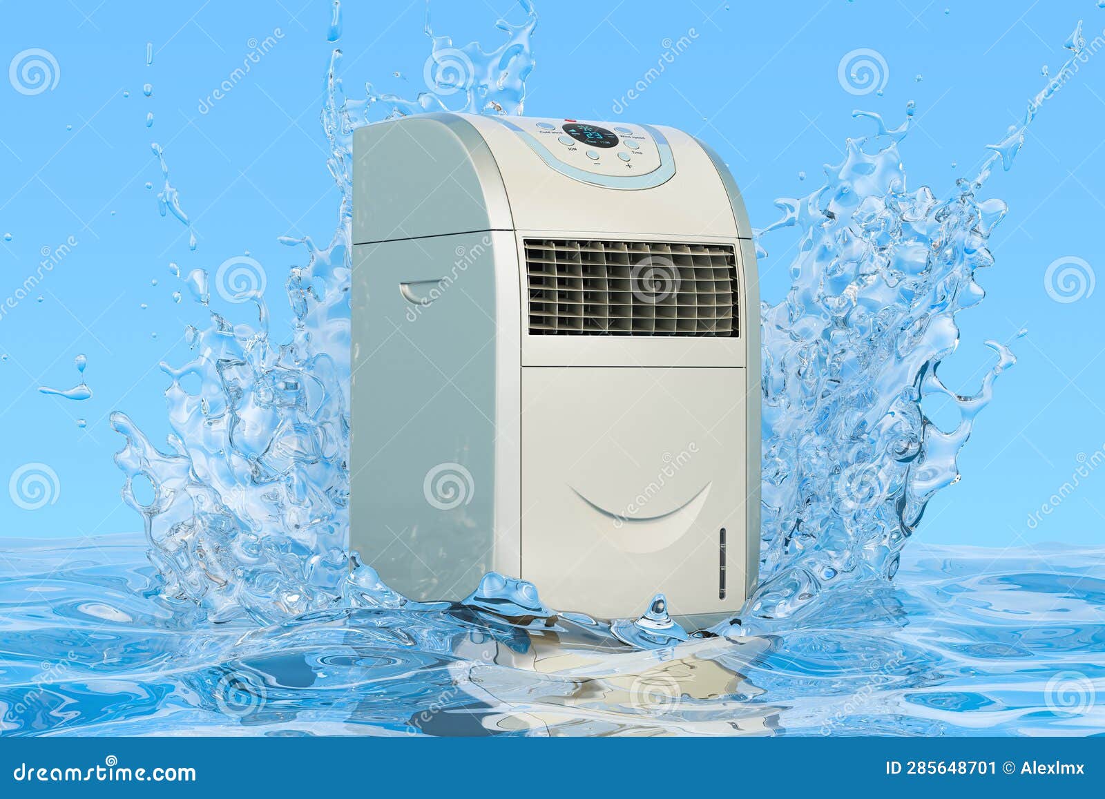 Portable Air Conditioner with Water Splashes, 3D Rendering Stock ...