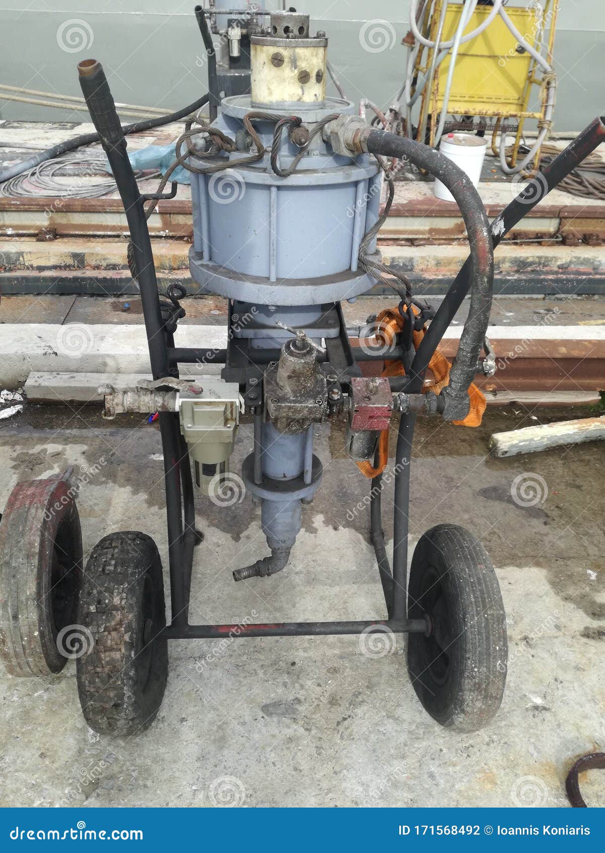 Portable Air Pump with Wheels Stock Photo - Image of pump, industrial ...