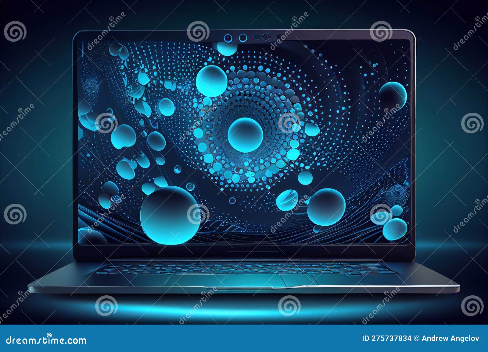 A Portable Computer with a Abstraction Screen. Technological Bac Stock ...