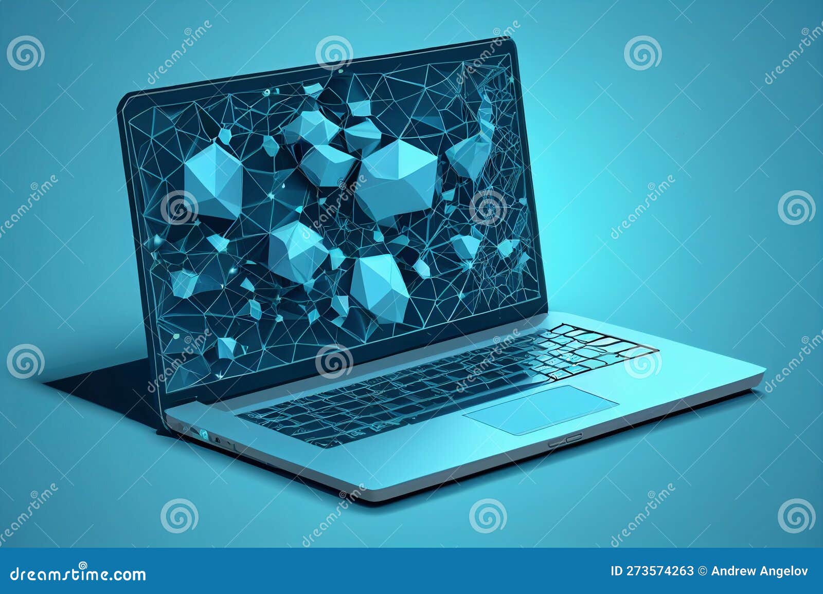 A Portable Computer with a Abstraction Screen. Technological Bac Stock ...
