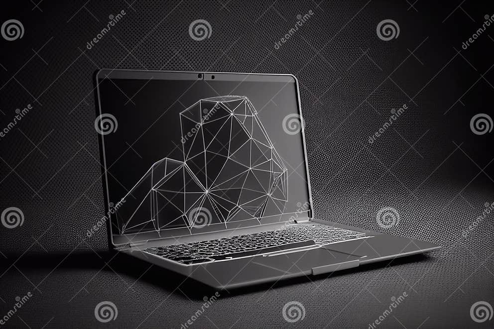 A Portable Computer with a Abstraction Screen. Technological Bac Stock ...