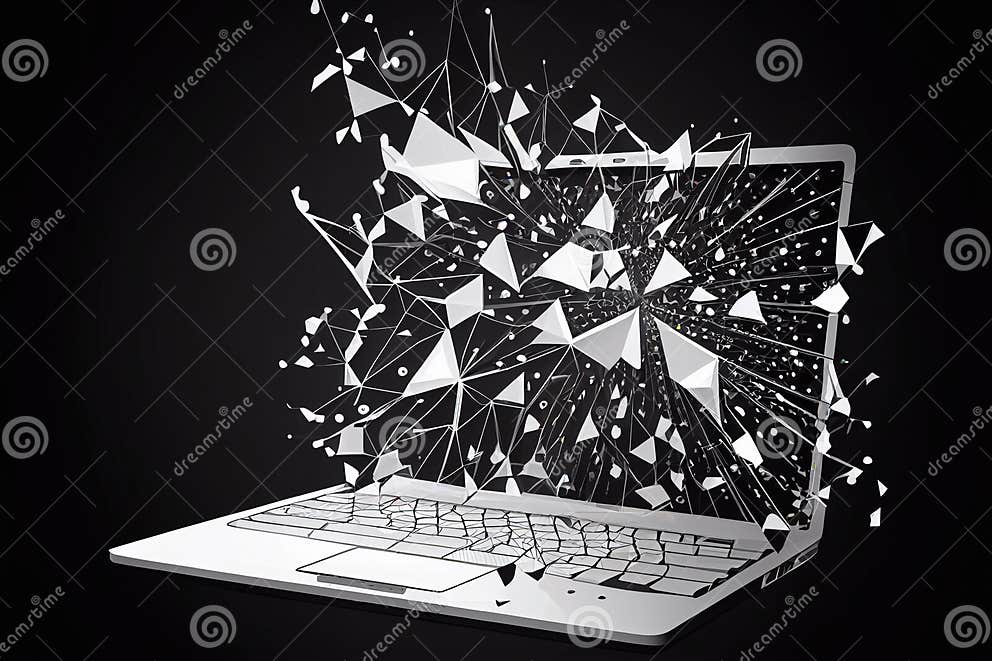 A Portable Computer with a Abstraction Screen. Technological Bac Stock ...